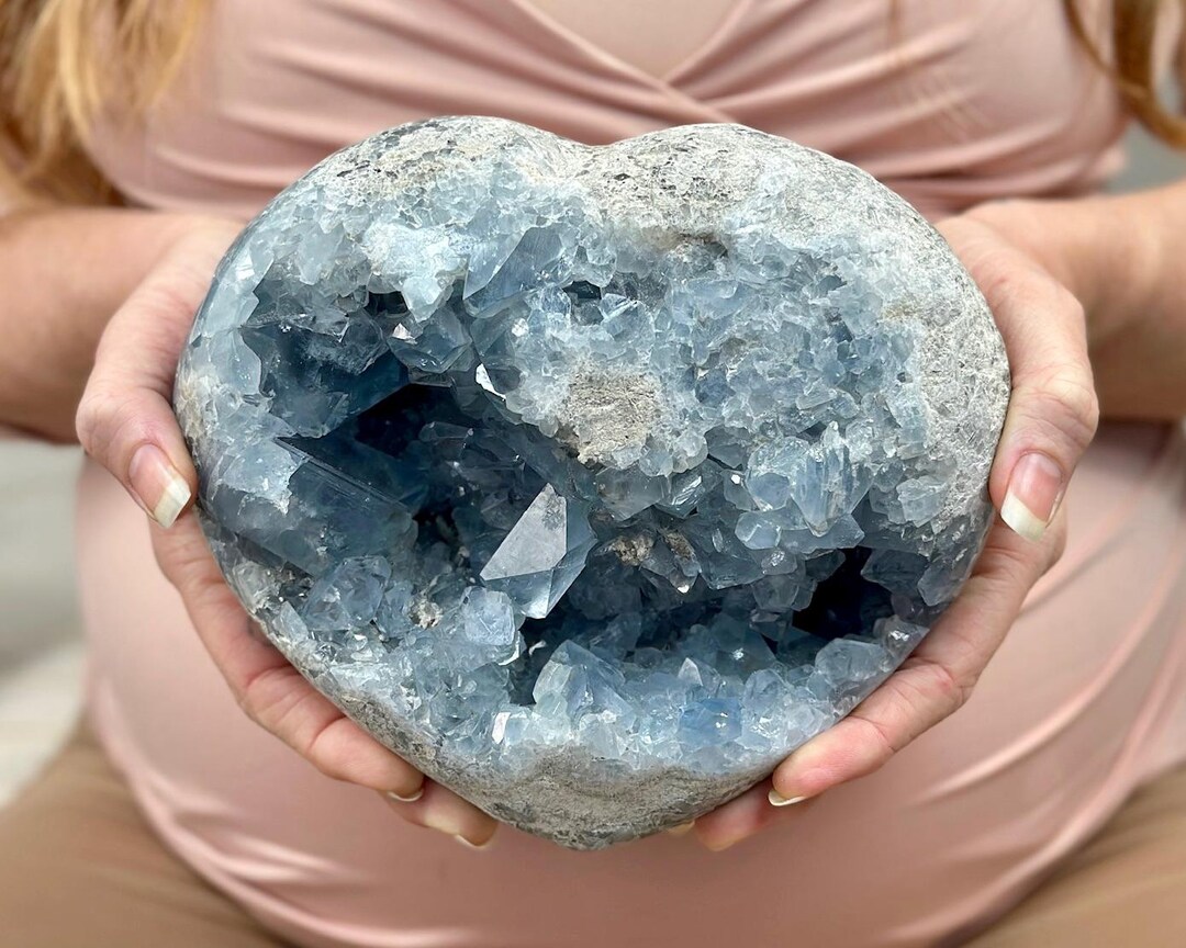 Rare Celestite Heart Geode From Madagascar - Stunning Icy Blue Crystals ...