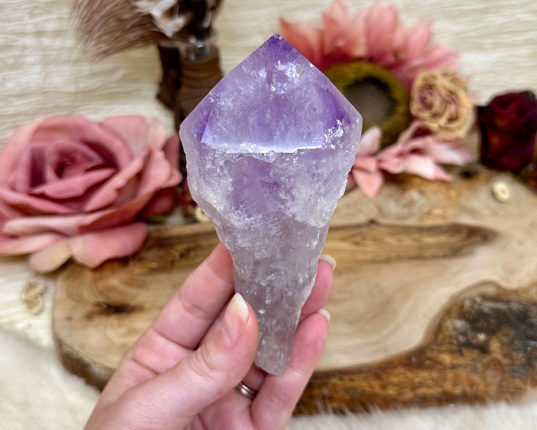 Purple Amethyst Root W/ Rainbow, Natural Semi-polished Crystal Point ...