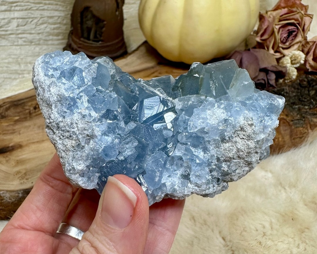 Blue Celestite Specimen, Natural Crystal Cluster, Rare Crystal ...
