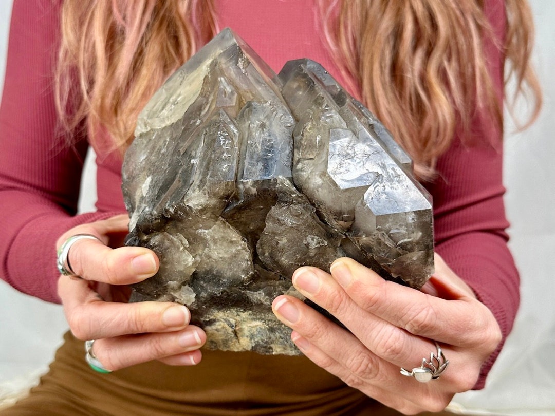 Large Elestial Smoky Quartz Specimen, 7LB Rare Brazilian Quartz Crystal ...