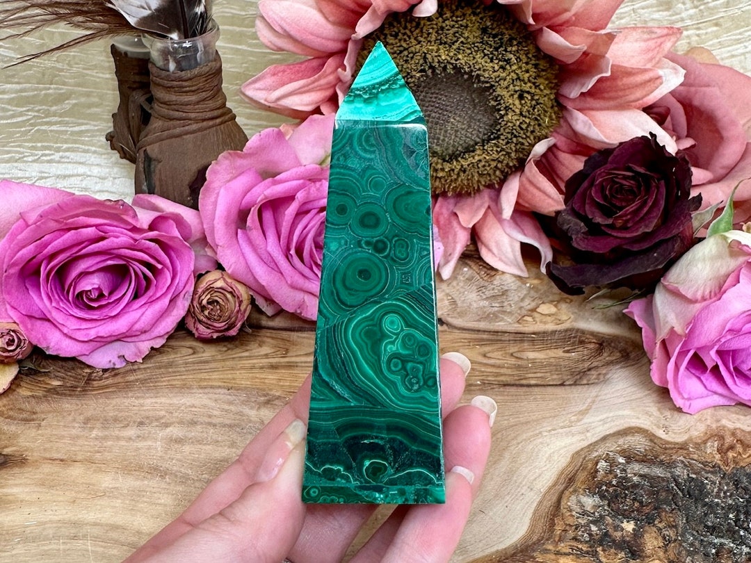 Beautiful Malachite Crystal Tower, Polished Green Malachite Obelisk ...