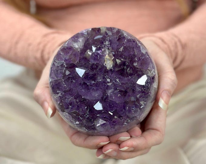 Amethyst Geode Sphere: Deep Purple Crystal Orb With Agate - Brazil - Etsy