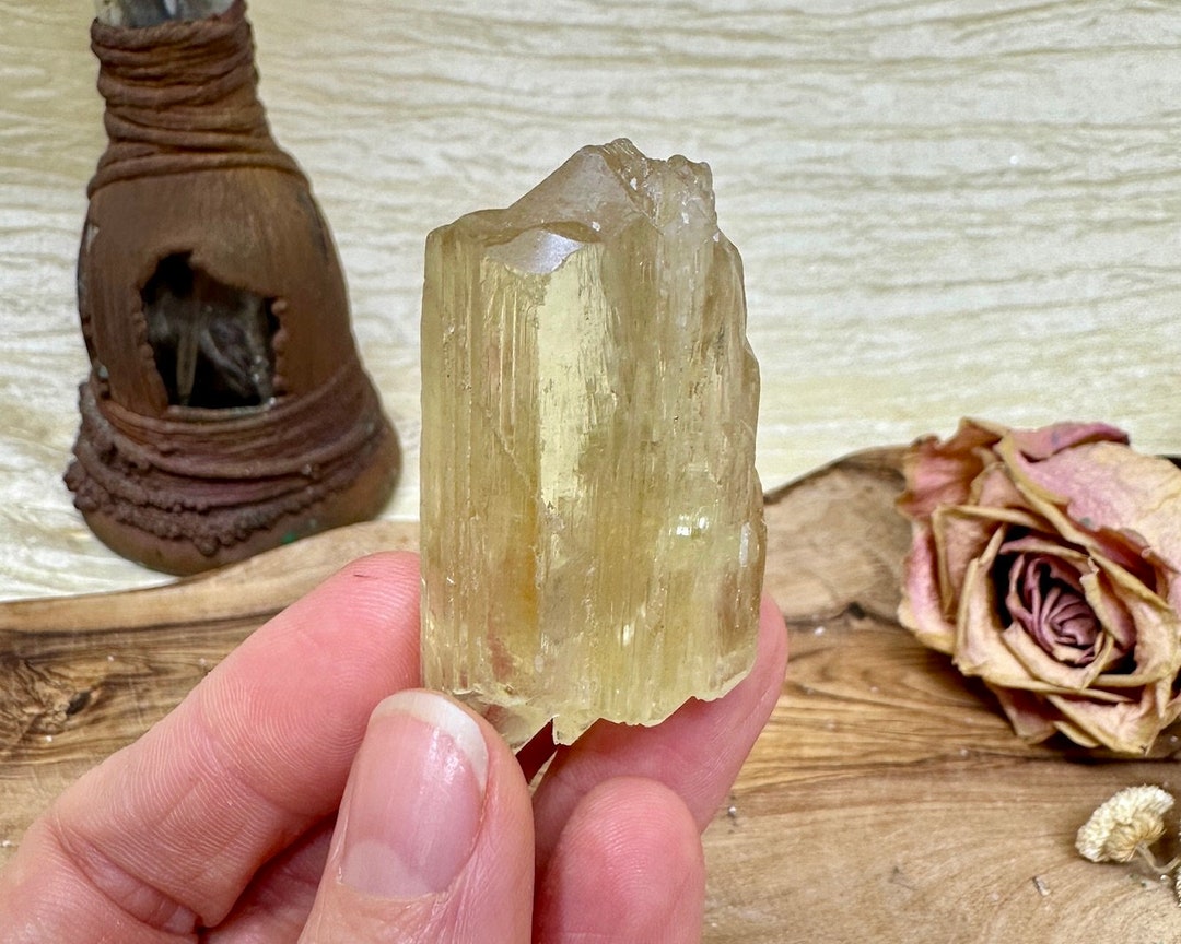 Hiddenite Crystal Specimen, Raw Natural Yellow Spodumene Mineral ...