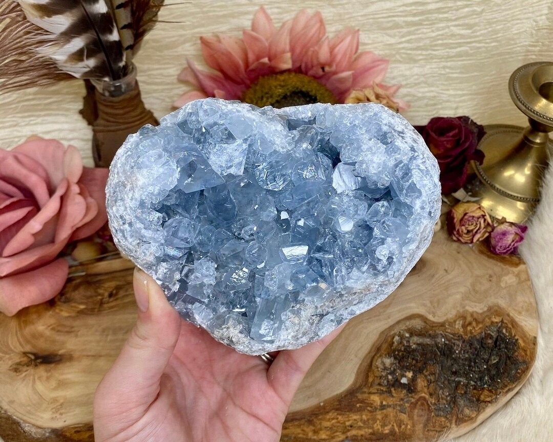 Large Celestite Crystal Heart Specimen From Madagascar, Raw Heart ...
