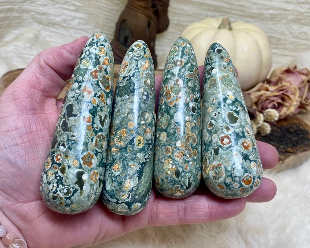 Rhyolite Massage Wand, 'rainforest Jasper' Palm Stone, Polished ...