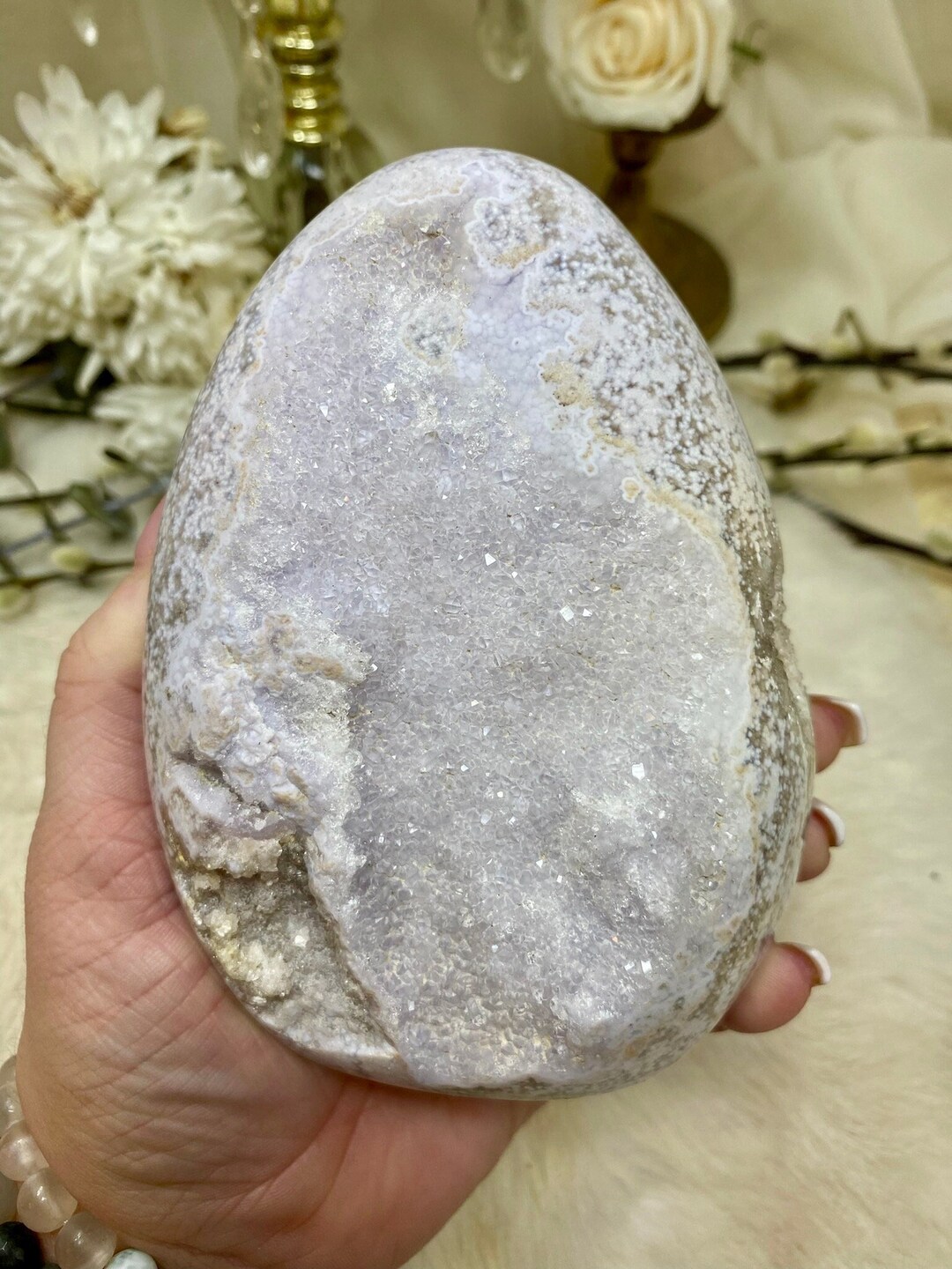 White Ocean Jasper Free Form W Druzy, Polished Sea Jasper Crystal ...