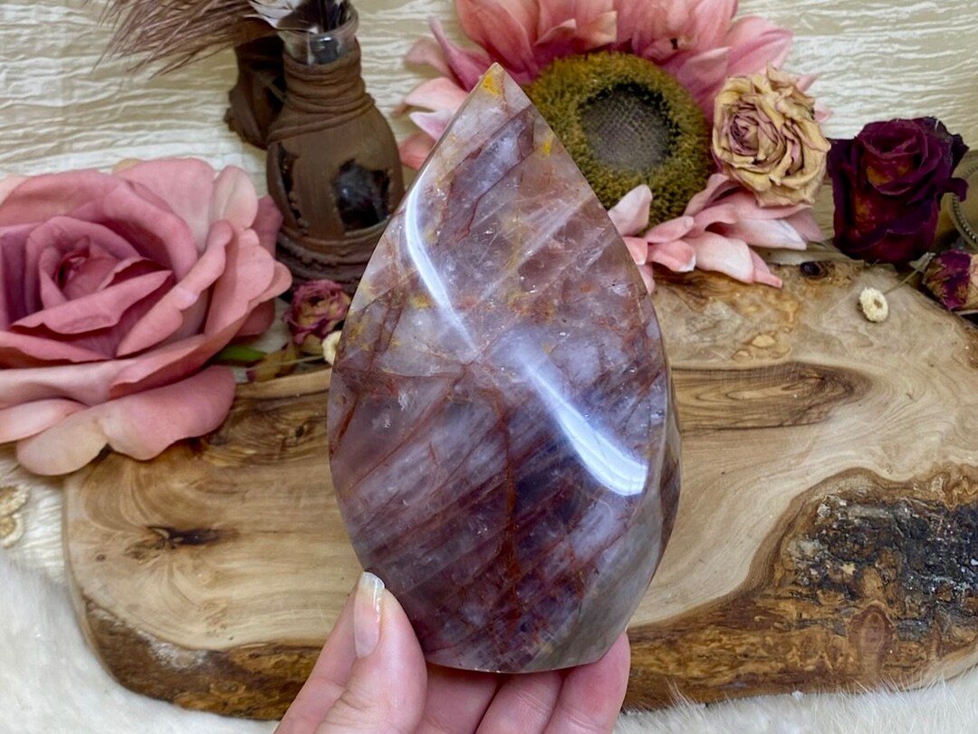 Red Hematoid Crystal Flame, Polished fire Quartz Gemstone Tower, ''red ...