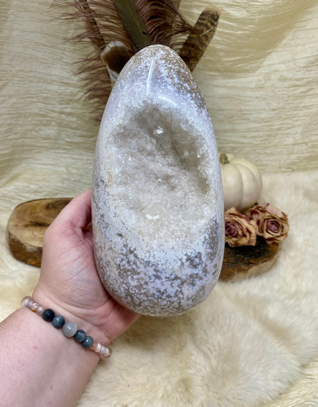 White Ocean Jasper Free Form W Druzy, Polished Sea Jasper Crystal ...