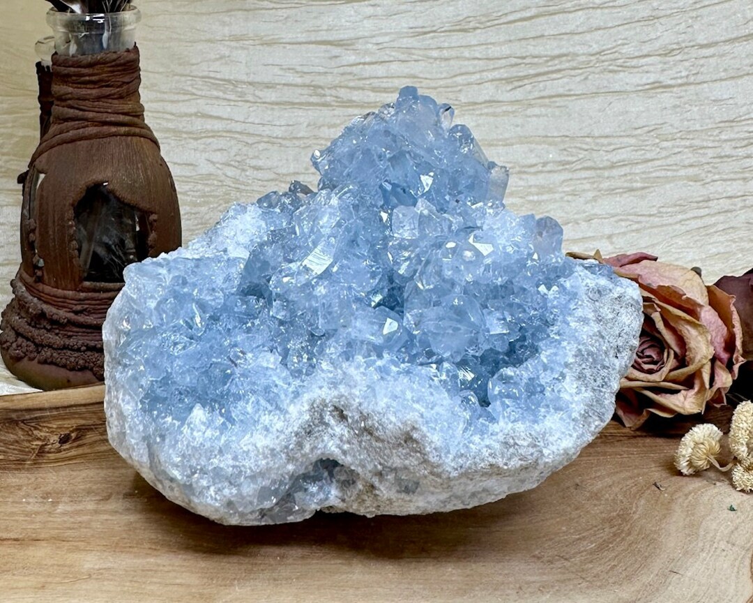 Blue Celestite Specimen, Natural Crystal Cluster, Rare Crystal ...