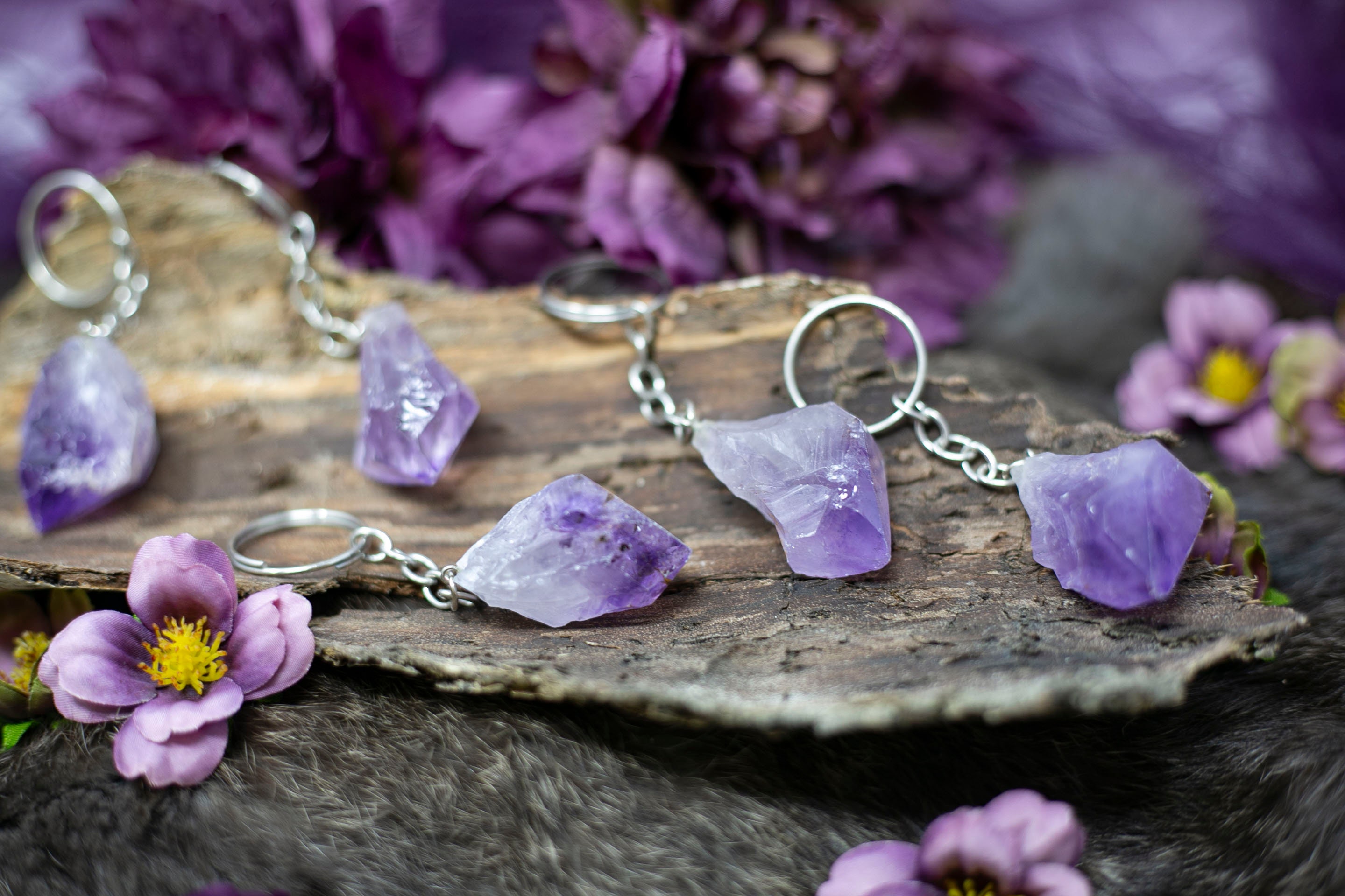 Raw Amethyst Crystal Keychain Crystal Key Chain Amethyst | Etsy