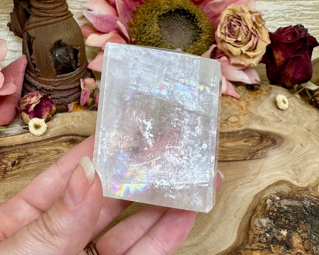 Clear Calcite Crystal Specimen W/ Stunning Rainbows, Raw Calcite ...