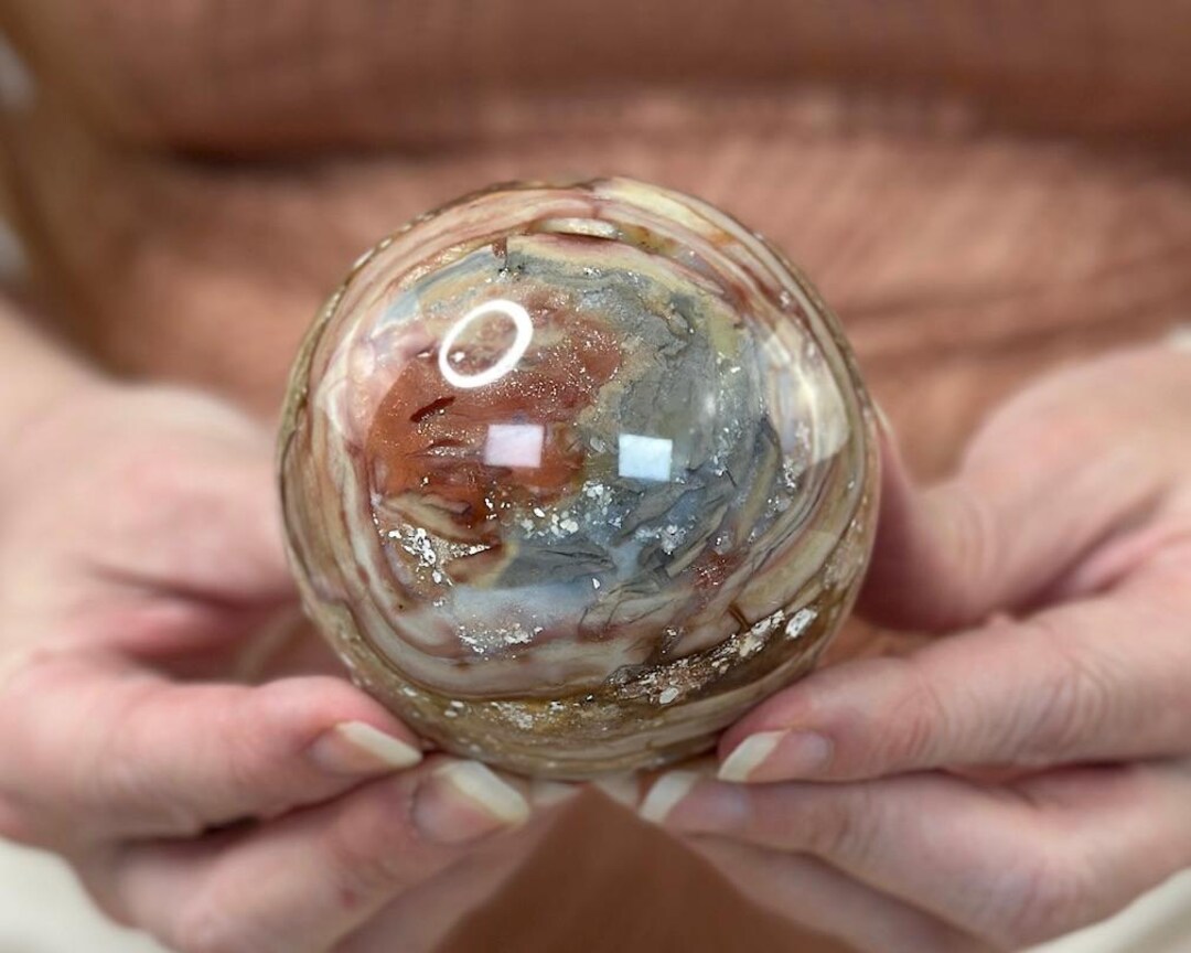 Large Polychrome Jasper Sphere From Madagascar | Earth Tone Orb With Swirls & Druzy | Root ...
