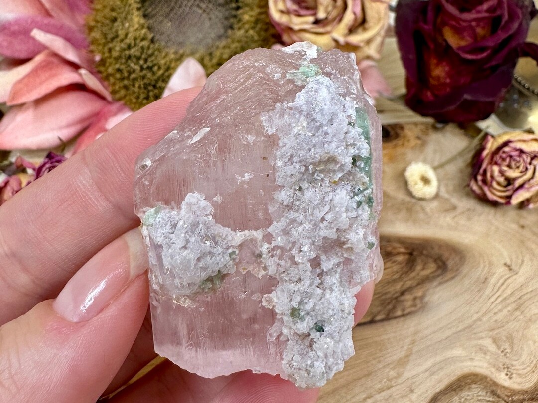 Beautiful Kunzite Crystal W/ Green Tourmaline Inclusions, Raw Gemmy ...