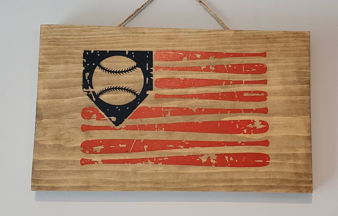 Distressed Baseball Flag Wooden Sign Rustic Sign Painted Baseball Flag ...