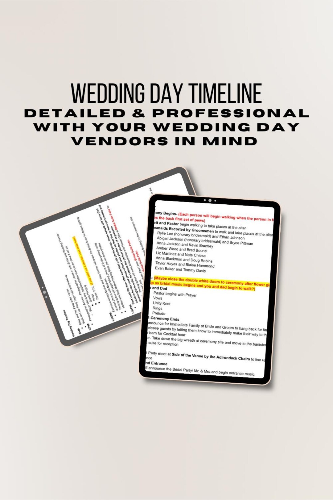 Custom Detailed Wedding Day Timeline Tailored for Venues, Vendors, and ...