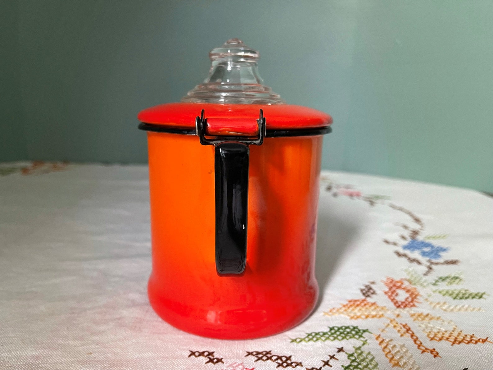 Vintage Enamel Coffee Pot: Mini Flame Orange Ombre Black Trim - Etsy