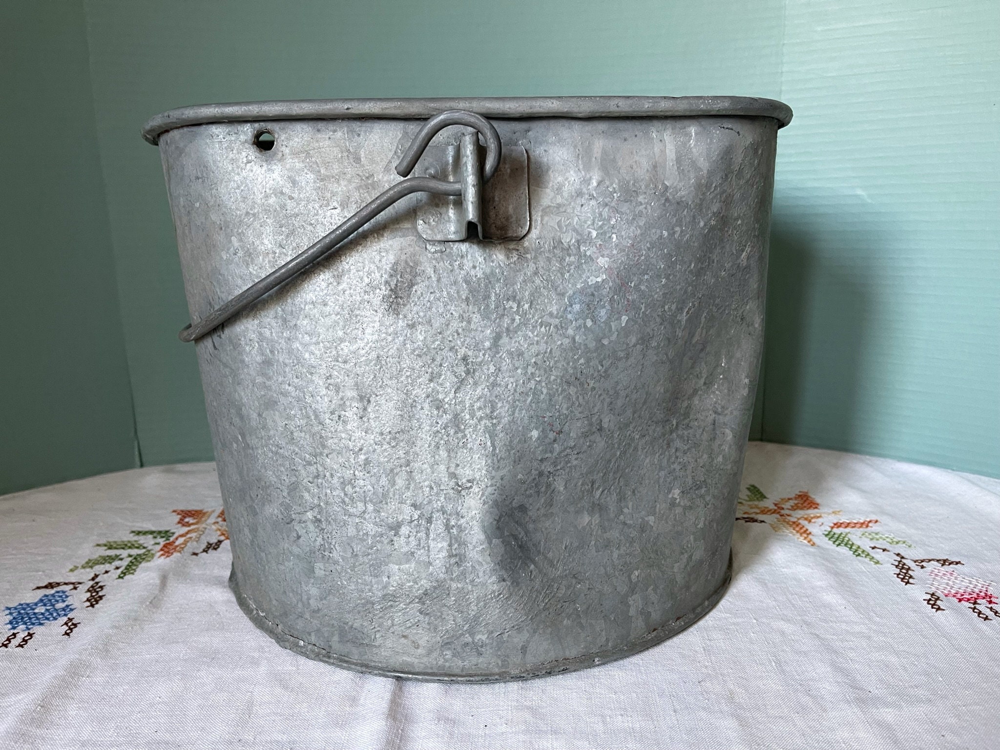 Vintage Bucket: Galvanized Metal Pail Wringer Wash Cleaning - Etsy