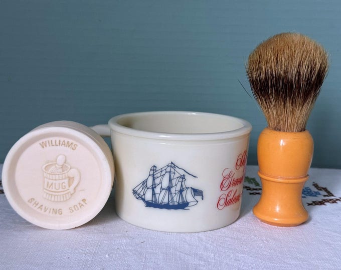 Vintage Shave Mug Set : Old Spice Shulton Ship White Milk Glass Shaving ...