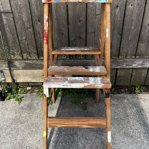 Vintage Wood Ladder : Folding 2 Step Chippy Worn Natural Patina A Frame ...