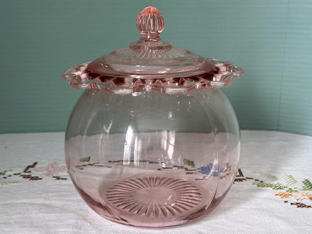 Vintage Jar : Rare Old Colony 'open Lace' Pink Depression Glass Round ...