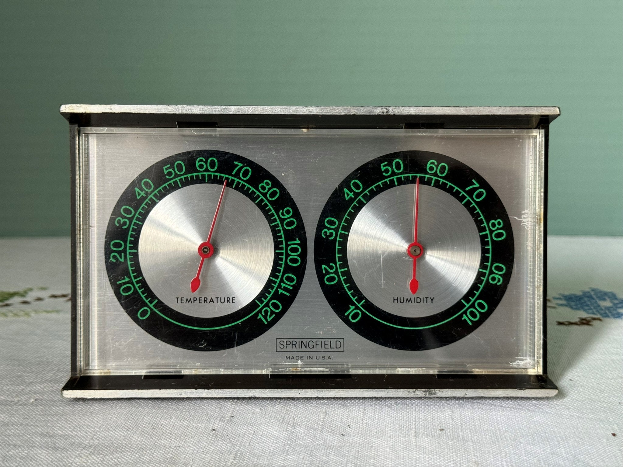 Vintage Weather Station : Springfield Temperature, Humidity Gauge Desk ...