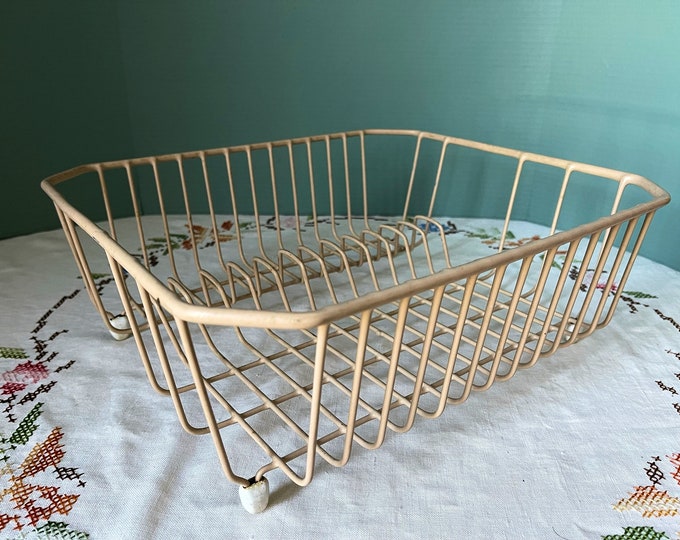Vintage Dish Rack : Thick Bail Metal Wire Almond Plastic Coated Caddy ...