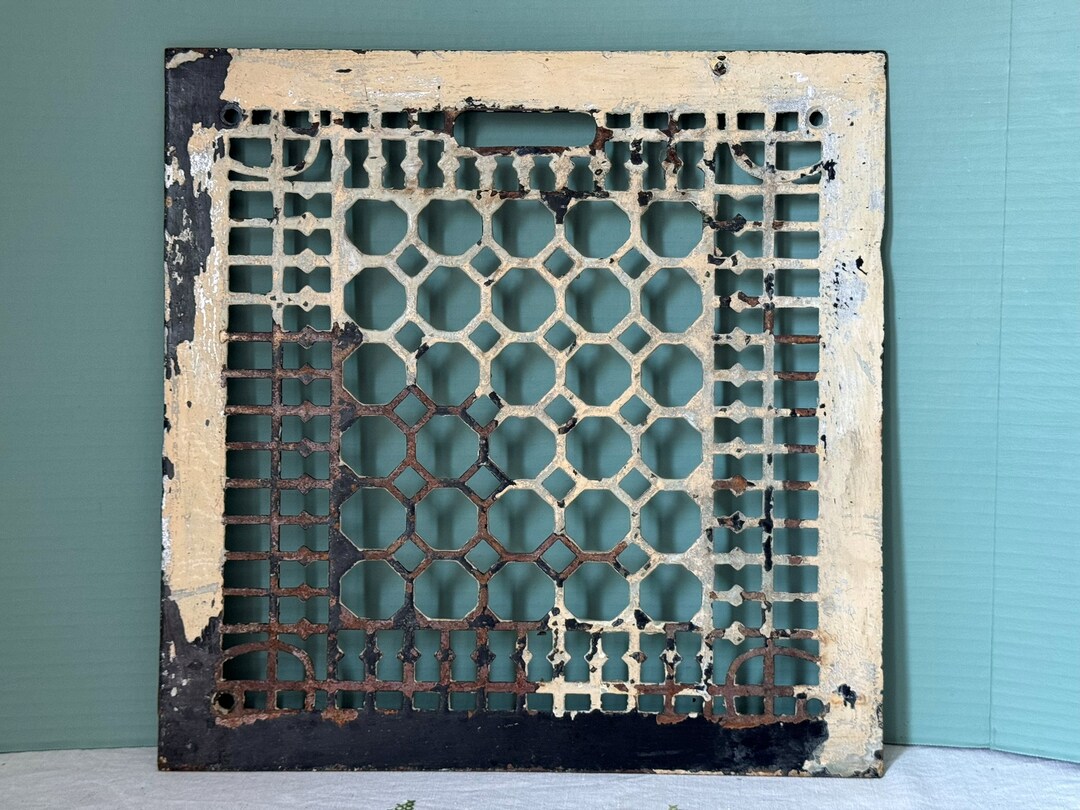 Antique Grate : Cast Iron Chippy Yellow Beige Home Heating Large ...