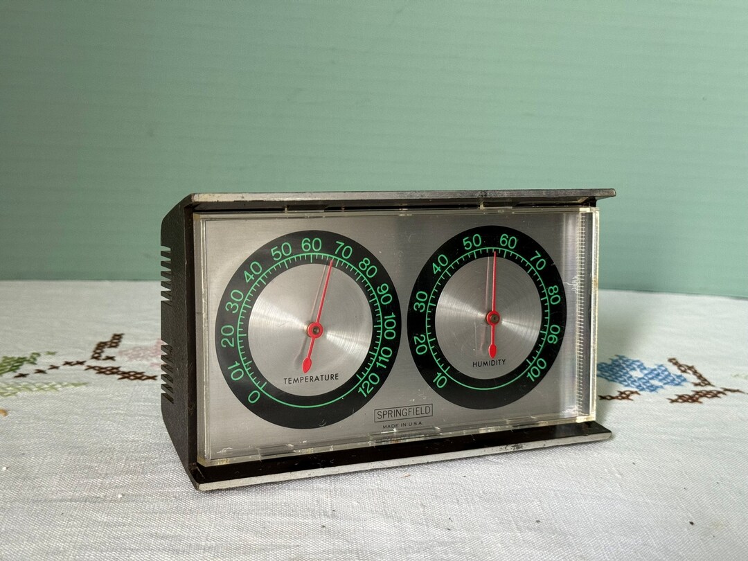 Vintage Weather Station : Springfield Temperature, Humidity Gauge Desk ...