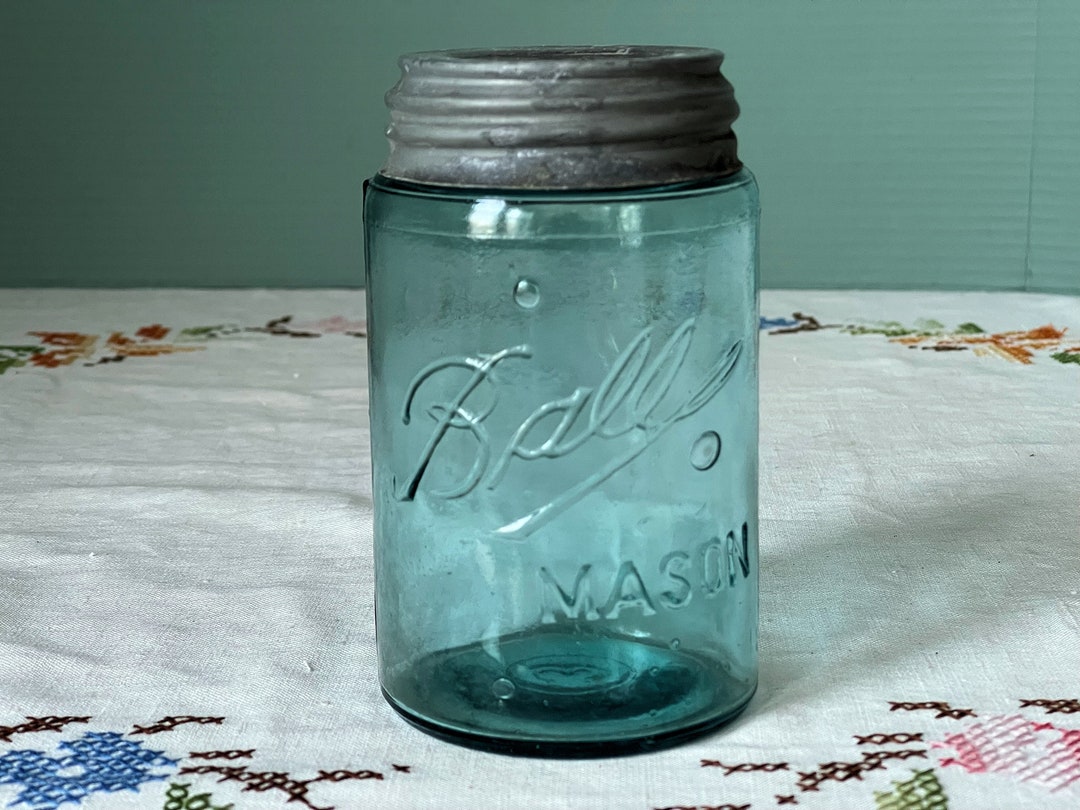 Vintage Glass Jar : Blue Ball Mason 3 Ls # 3 Bubbles Zinc Standard Size ...