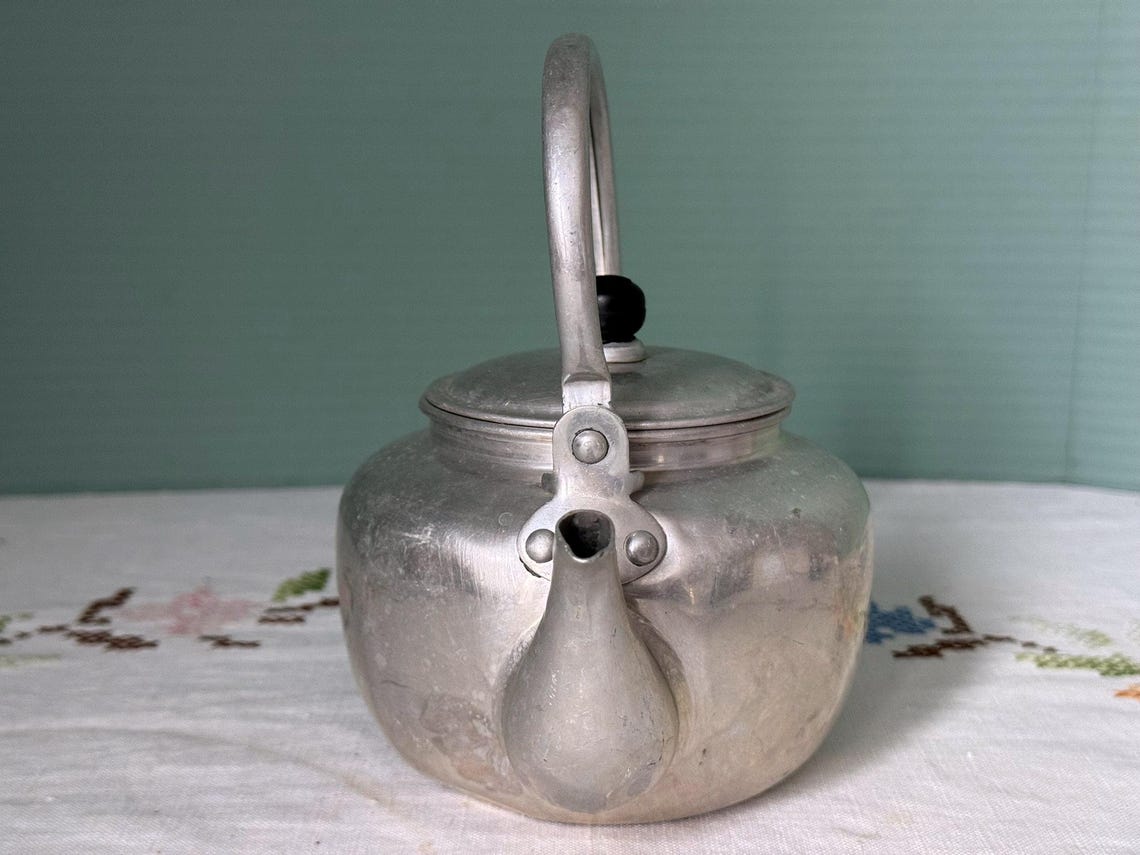 Vintage Tea Pot : Aluminum 2 Cup Water Kettle Grease Melter Canister ...
