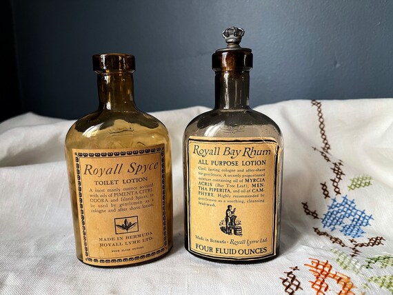 Vintage Glass Bottle: Royall Bay Rhum With Leaf Cork Stopper - Etsy