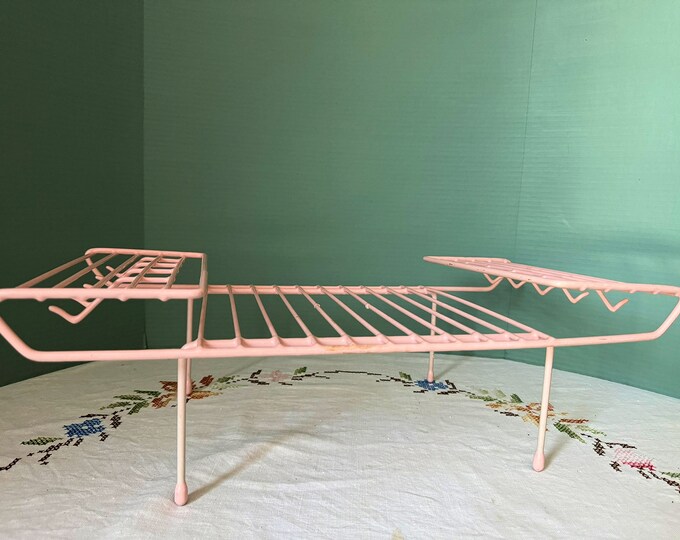 Vintage Dish Rack : Thick Bail Metal Wire Pink Plastic Coated Caddy ...