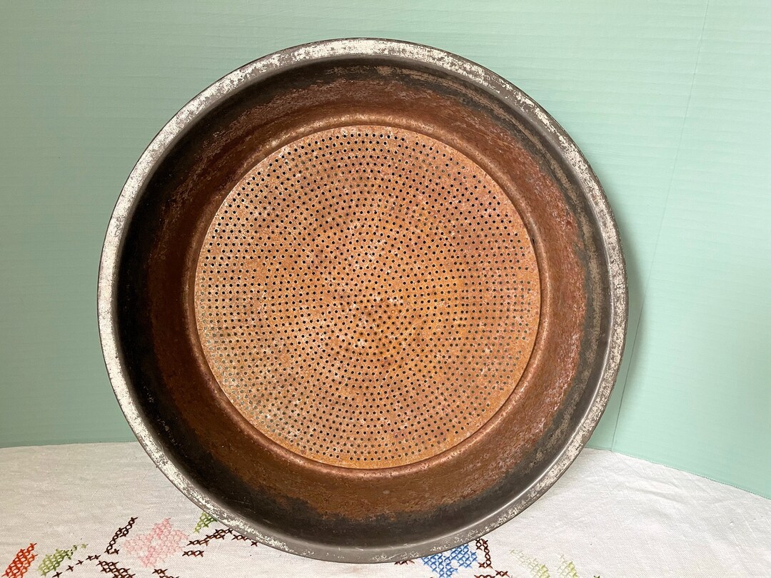 Vintage Sieve : Large 12" Round Perforated Base Venting Screen Colander ...