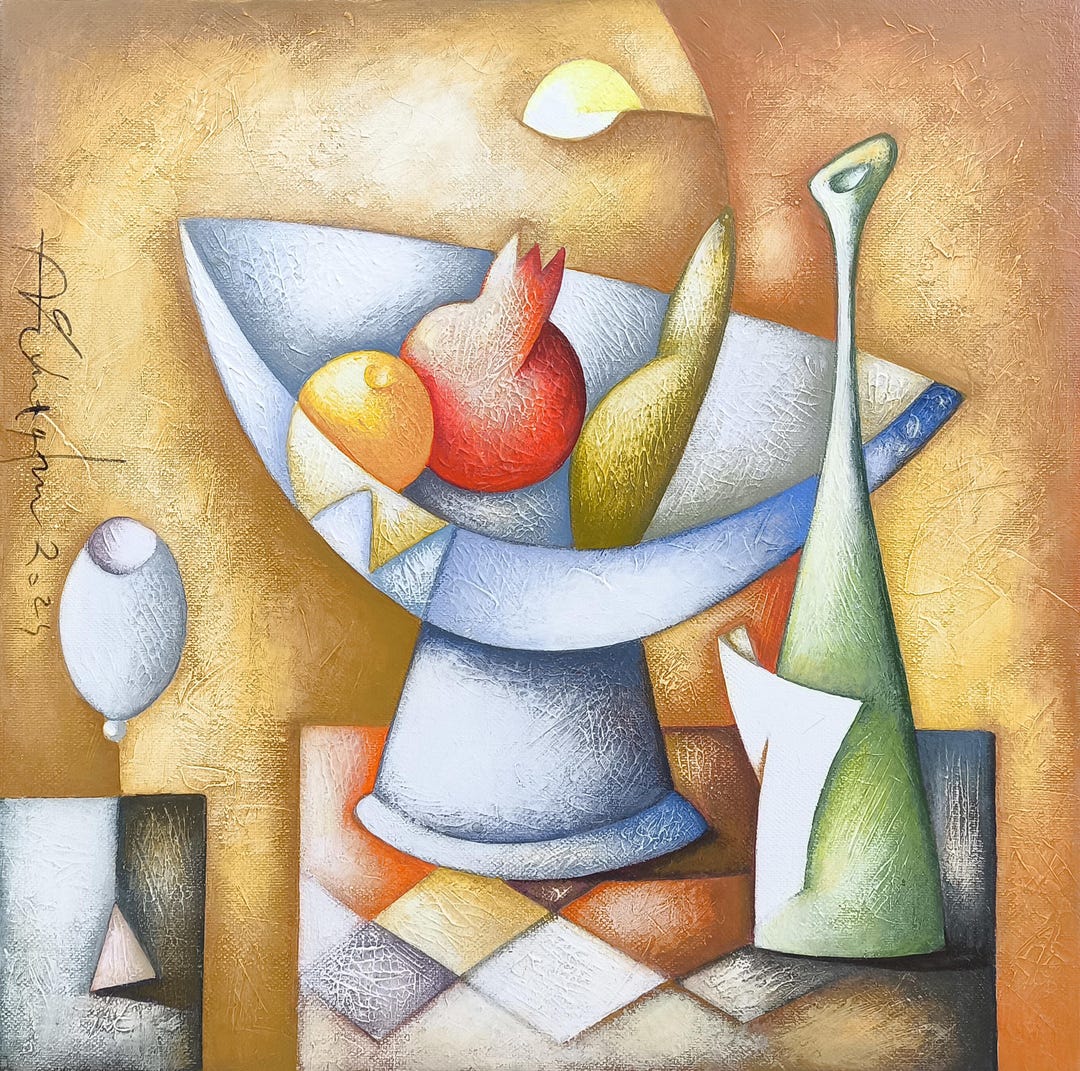 Cubist Still Life (15.7x15.7in Oil/canvas, Ready to Hang) Abstract ...