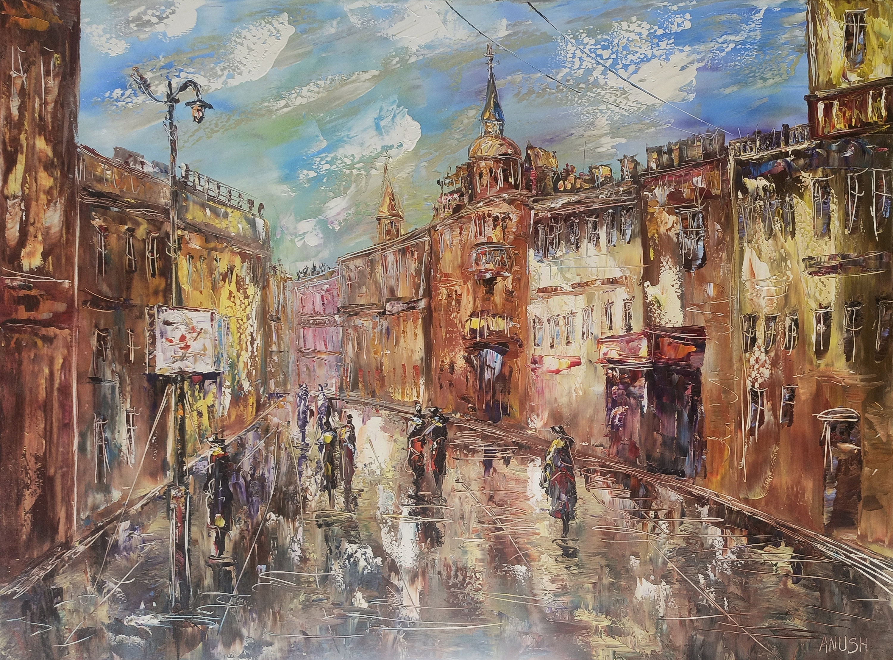 Historic Streetscape (31.5x39.4in Oil/canvas, Ready to Hang) Vibrant ...