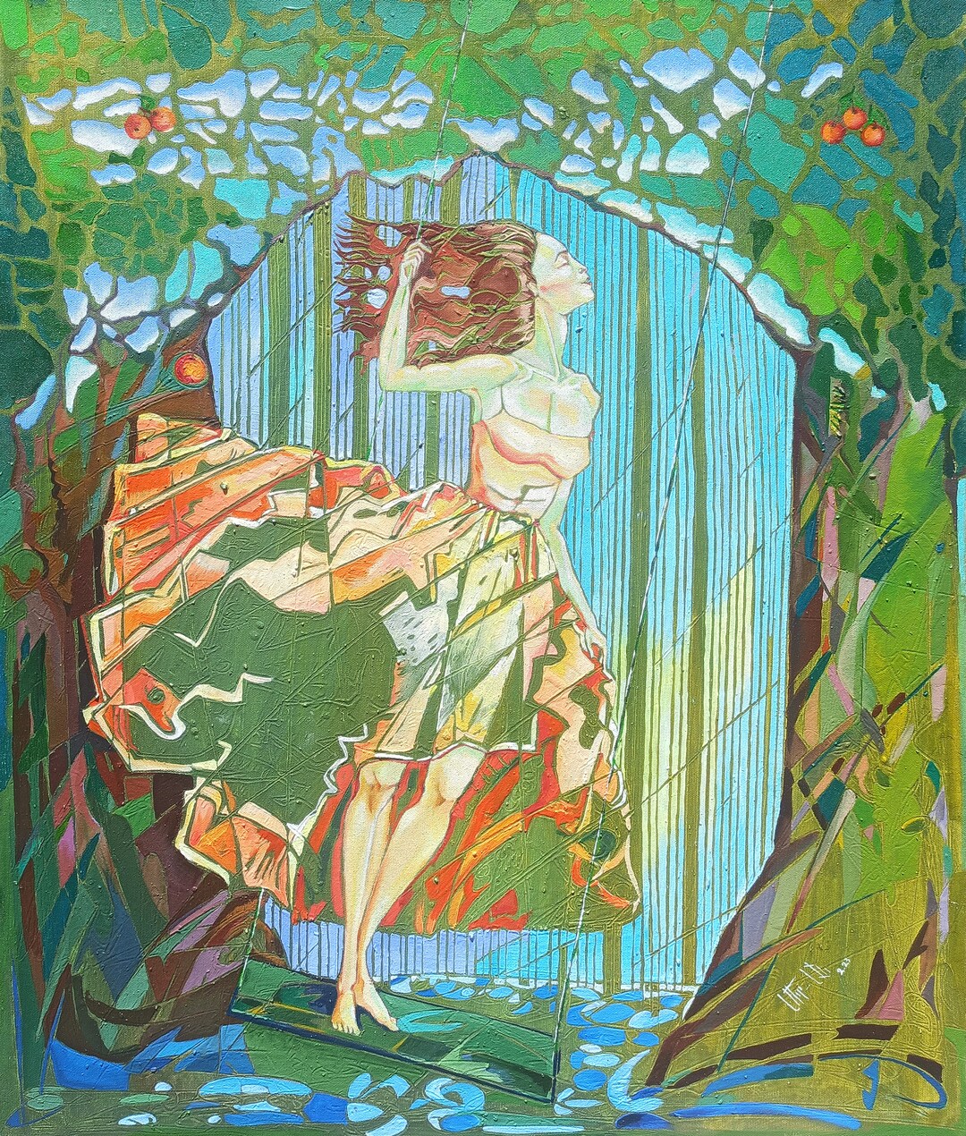 Pendulum 23.6x27.6in Oil/canvas, Ready to Hang Dynamic Abstract Art ...