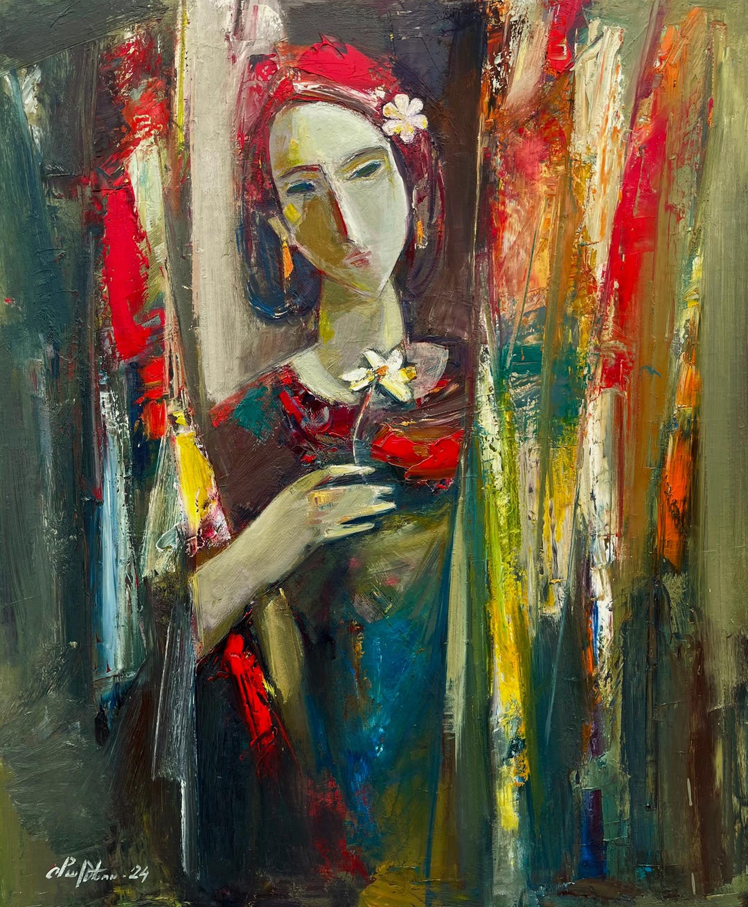 Grace in Bloom (19.7x23.6in Oil/canvas, Ready to Hang) Expressive ...