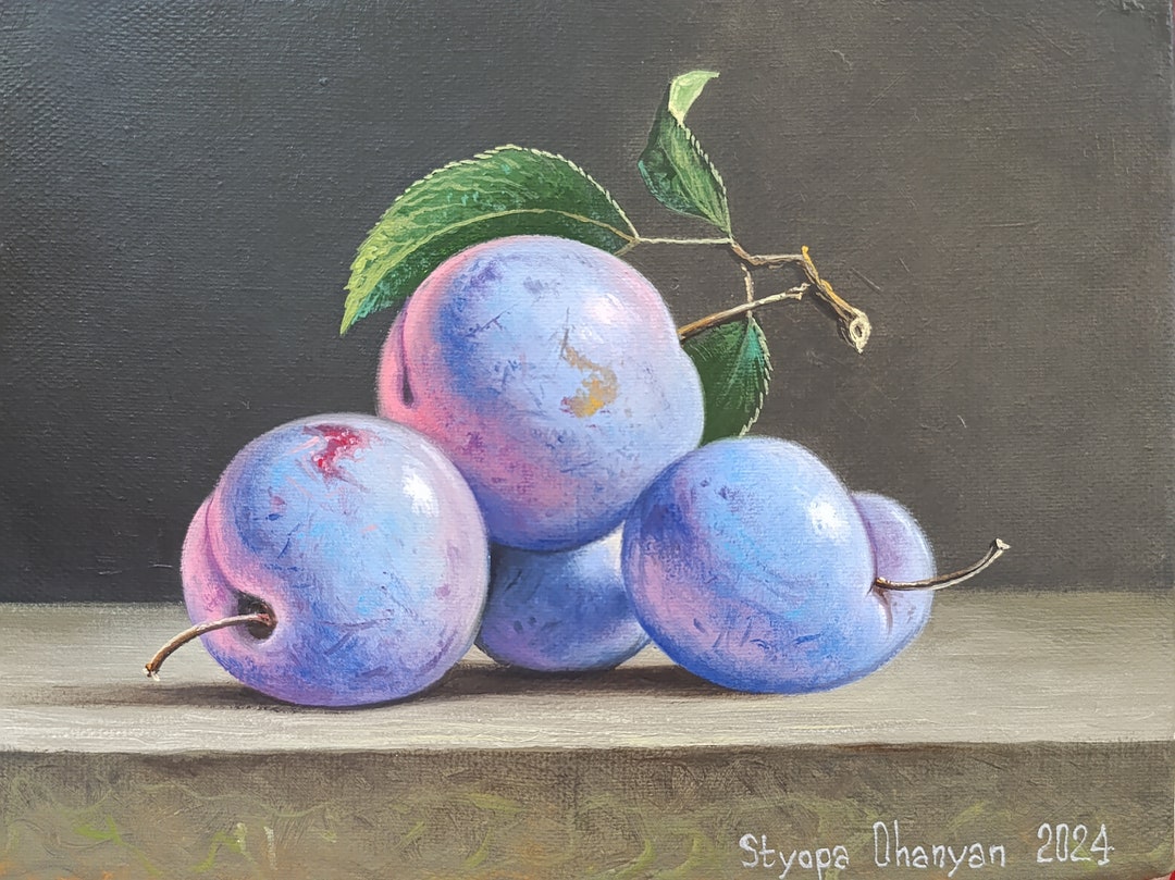 Still Life With Plums 7.1x9.4in Oil/canvas, Ready to Hang Fruit Art ...