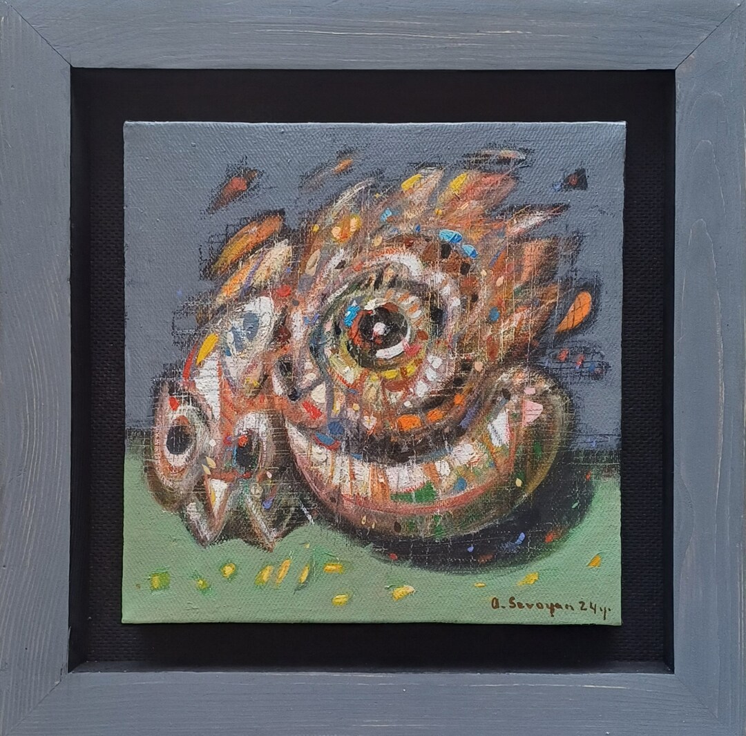 Abstract Ram's Gaze 7.9x7.9 in Oil/canvas, Ready to Hang Unique Modern ...