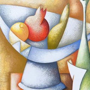 Cubist Still Life (15.7x15.7in Oil/canvas, Ready to Hang) Abstract ...