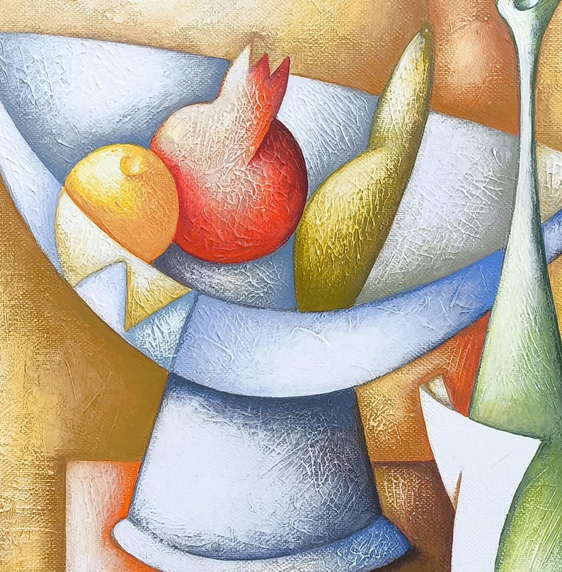 Cubist Still Life (15.7x15.7in Oil/canvas, Ready to Hang) Abstract ...