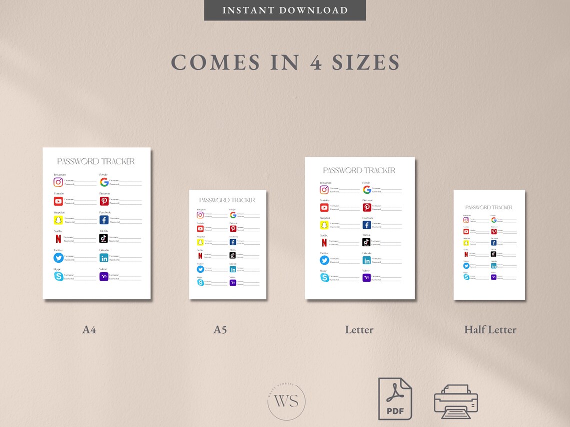 Password Tracker Password Log Digital Password Tracker Printable ...