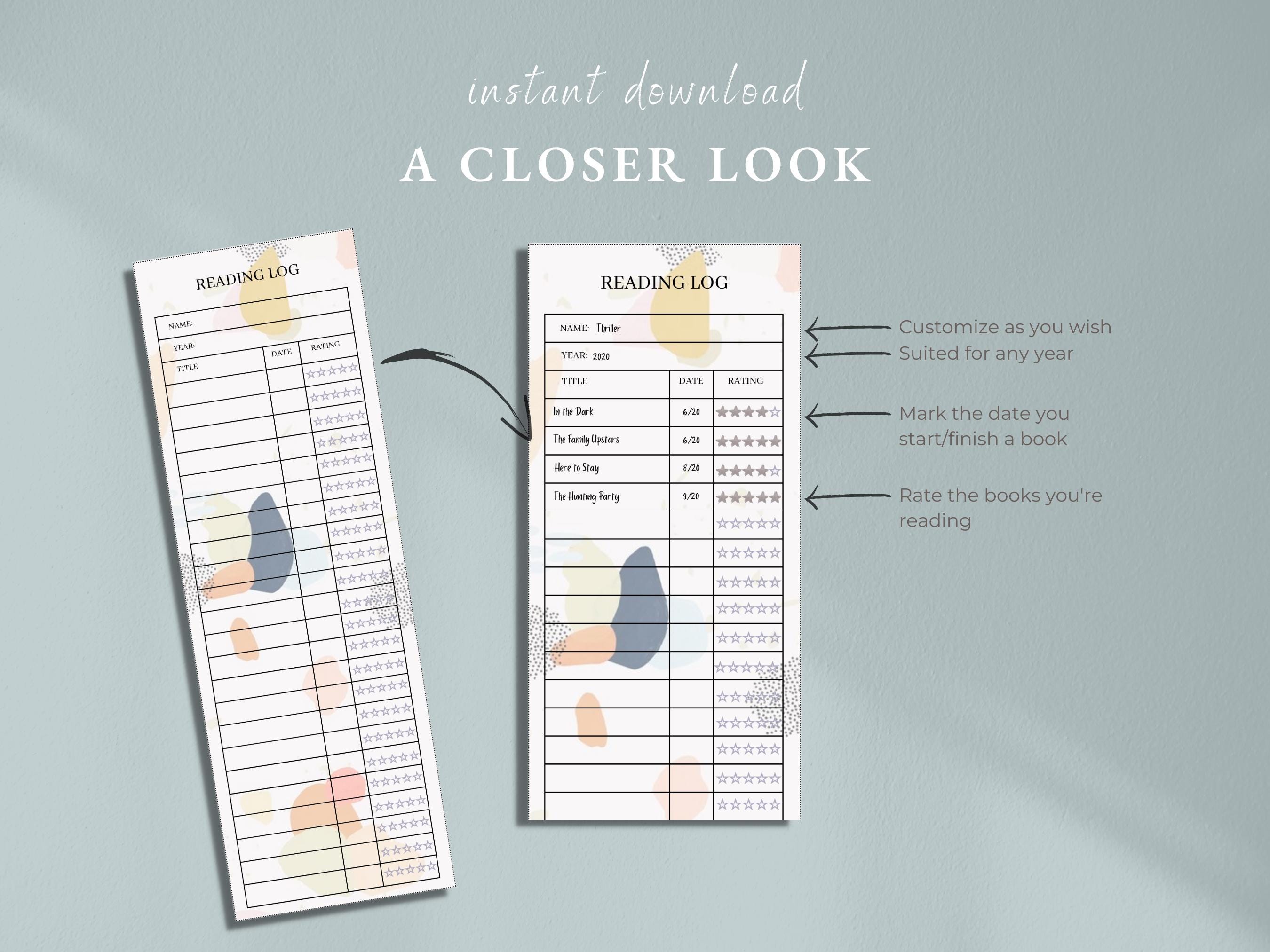 Reading Log | A Year of Books | Bookmark | Reading Tracker | Book Log ...