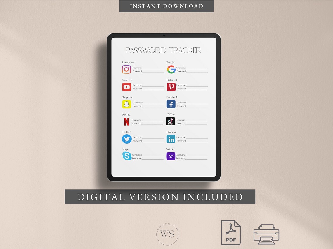 Password Tracker Password Log Digital Password Tracker Printable ...