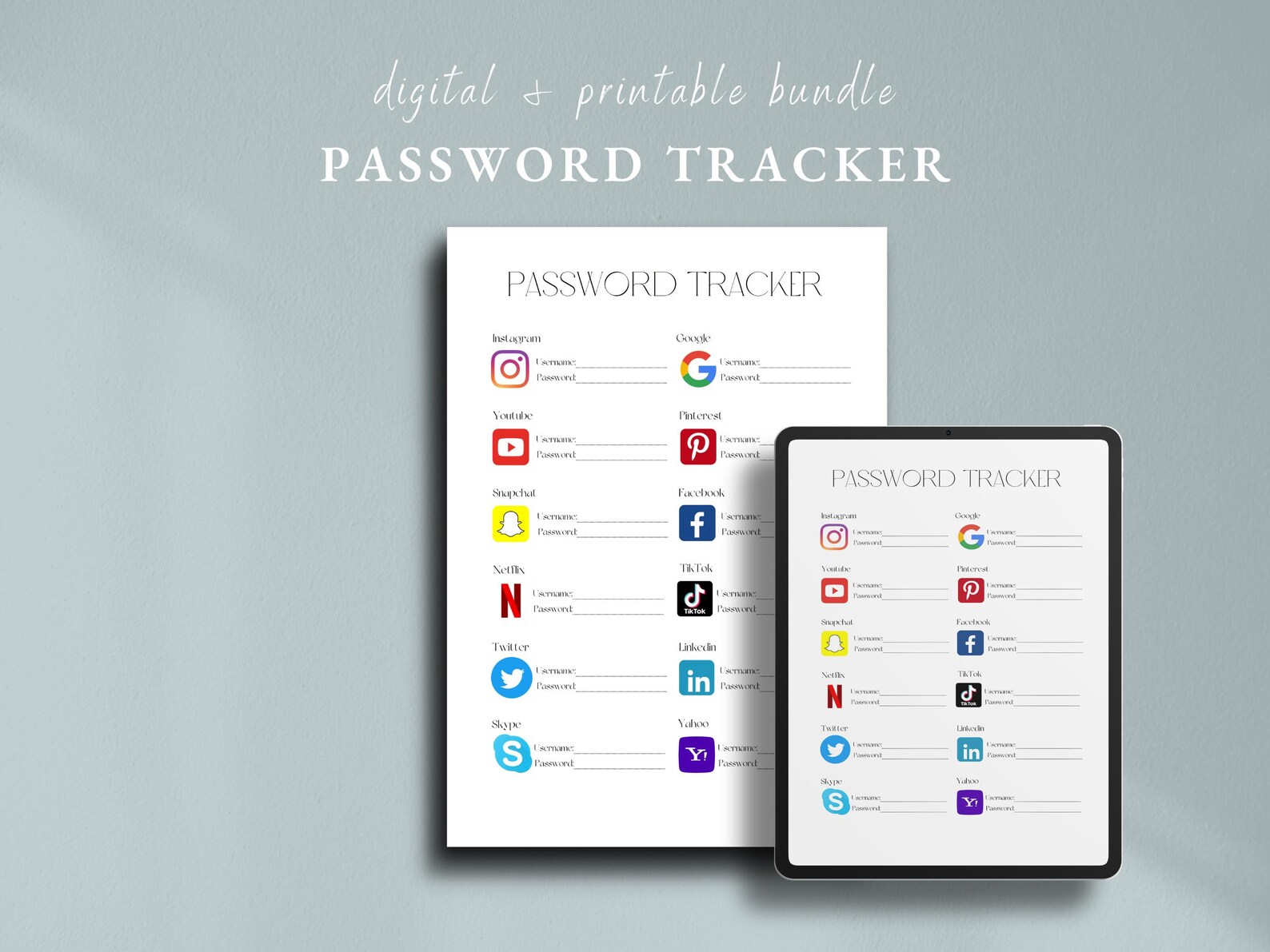 Password Tracker Password Log Digital Password Tracker Printable ...