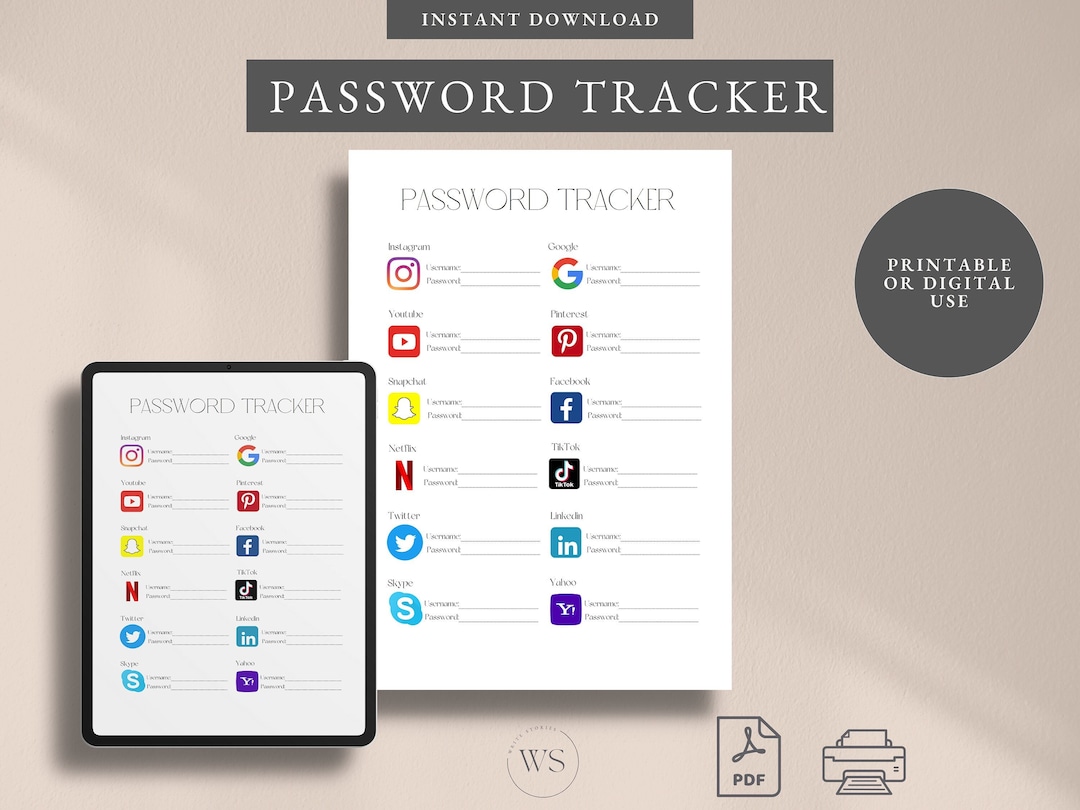 Password Tracker Password Log Digital Password Tracker Printable ...