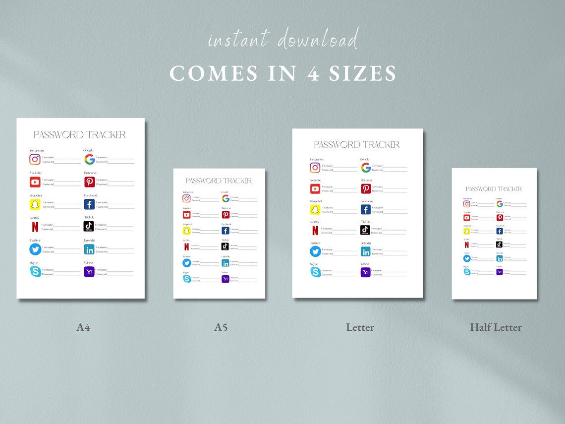 Password Tracker Password Log Digital Password Tracker Printable ...