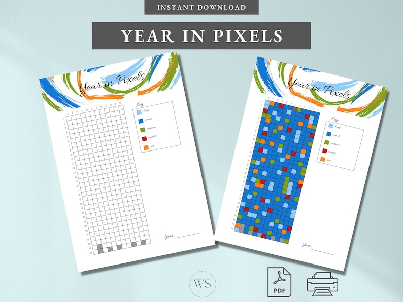 Year in Pixels Planner Printable Tracker Yearly Overview - Etsy