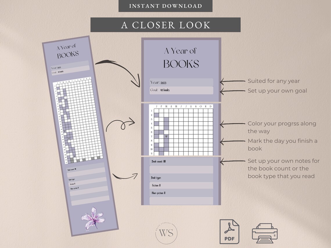 A Year of Books Bookmark Reading Tracker Reading Log Book Log Printable ...