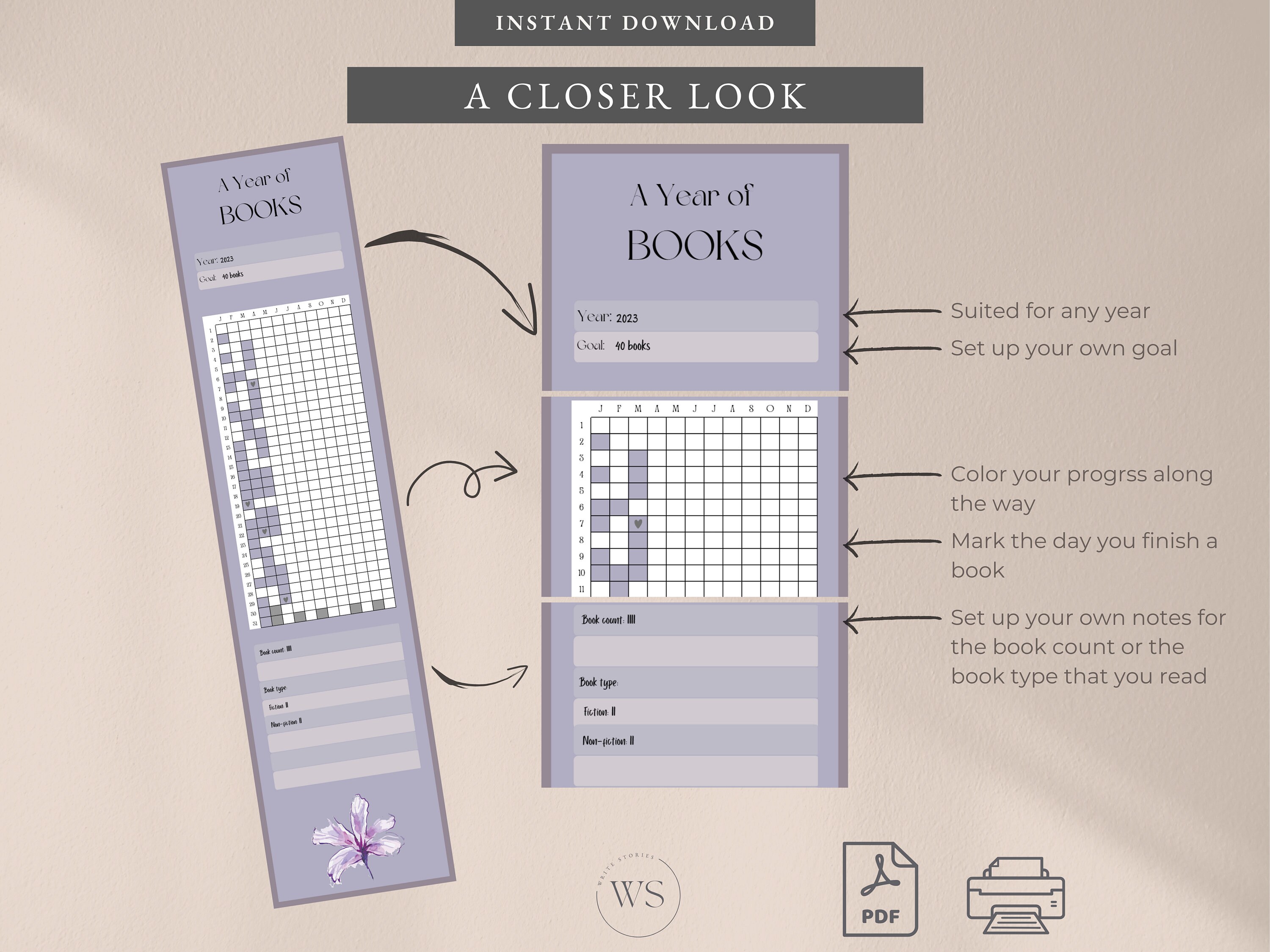 A Year of Books Bookmark Reading Tracker Reading Log Book Log Printable ...